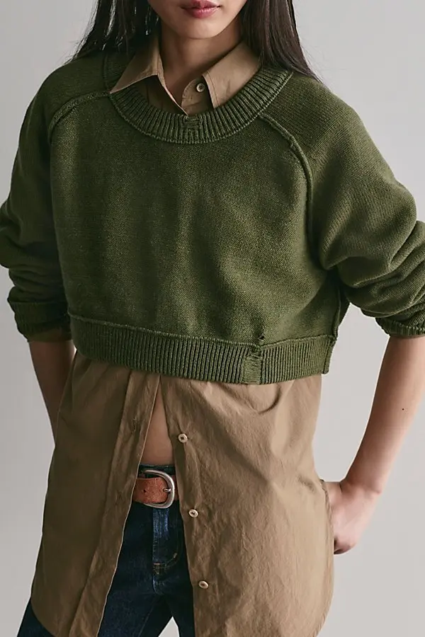 Free People We The Free Tennessee Cropped Pullover - Grape Leaf Heather