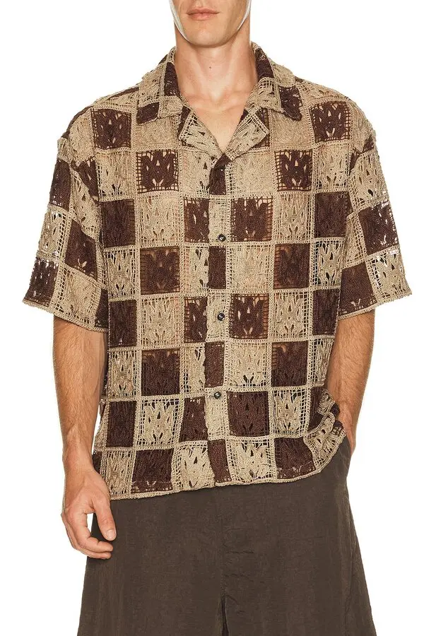 Amiri Ma Check Lace Camp Shirt In Brown - Earth