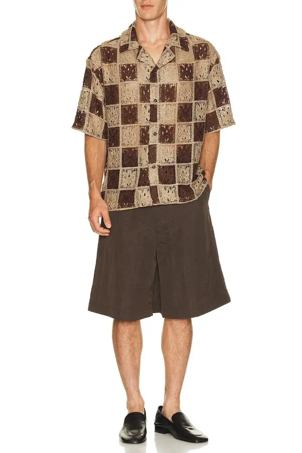 Amiri Ma Check Lace Camp Shirt In Brown - Earth