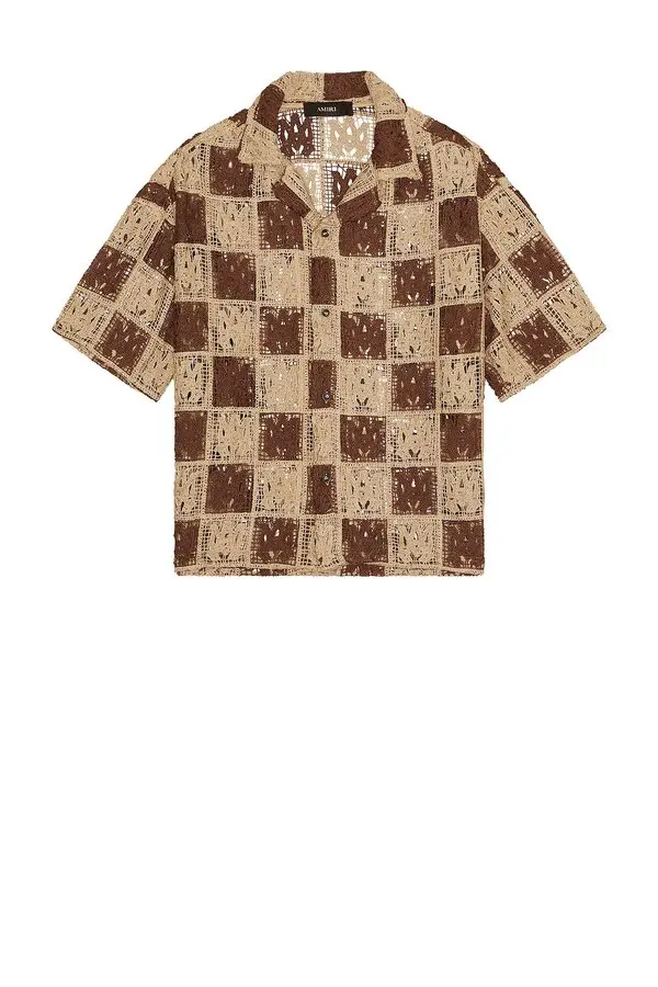 Amiri Ma Check Lace Camp Shirt In Brown - Earth