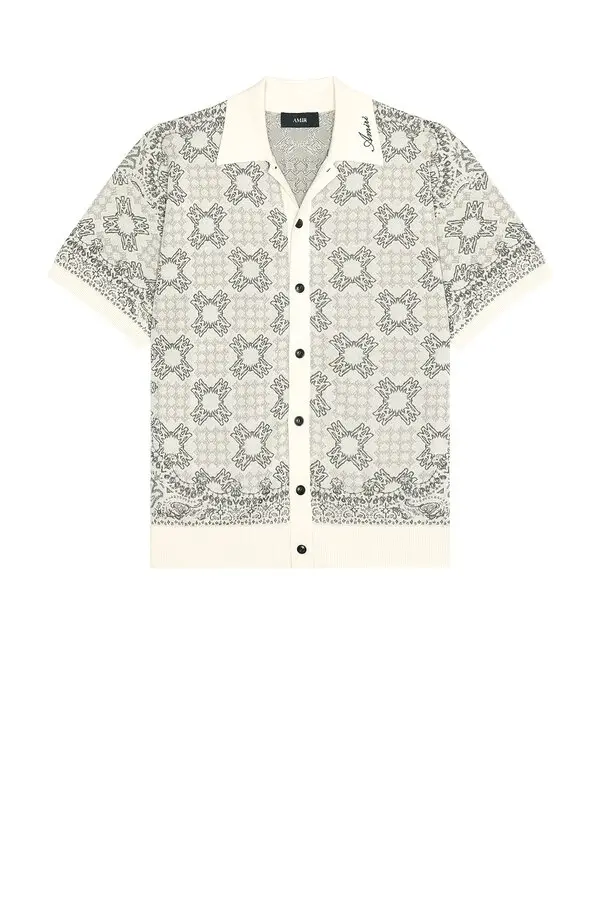 Amiri Ma Quad Check Mesh Knit Shirt In Light Grey