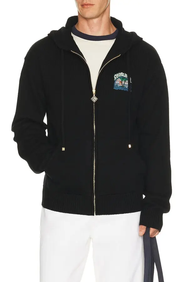 Casablanca Zip Up Hoodie In Black - Palm Tree Emblem