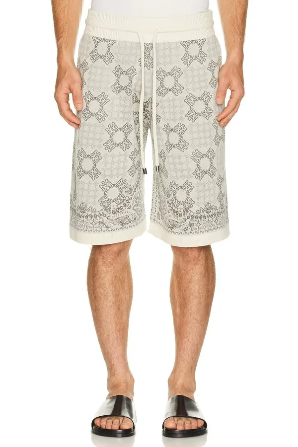 Amiri Ma Quad Check Mesh Knit Short In Light Grey - Alabaster