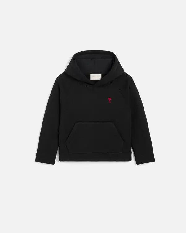 AMI Paris Cotton Hoodie With De Coeur Embroidery - Black