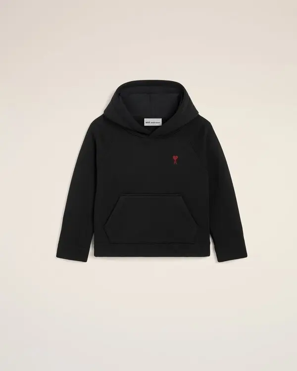 AMI Paris Cotton Hoodie With De Coeur Embroidery - Black