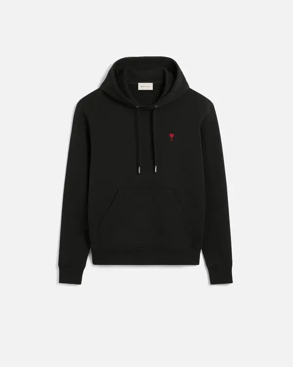 AMI Paris Cotton Hoodie With De Coeur Embroidery - Black
