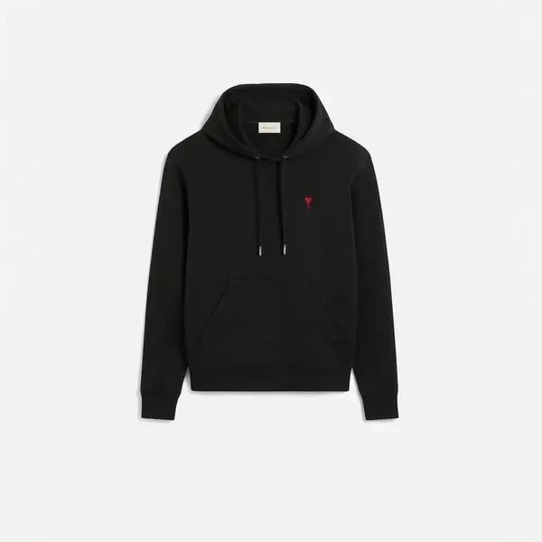 AMI Paris Cotton Hoodie With De Coeur Embroidery - Black