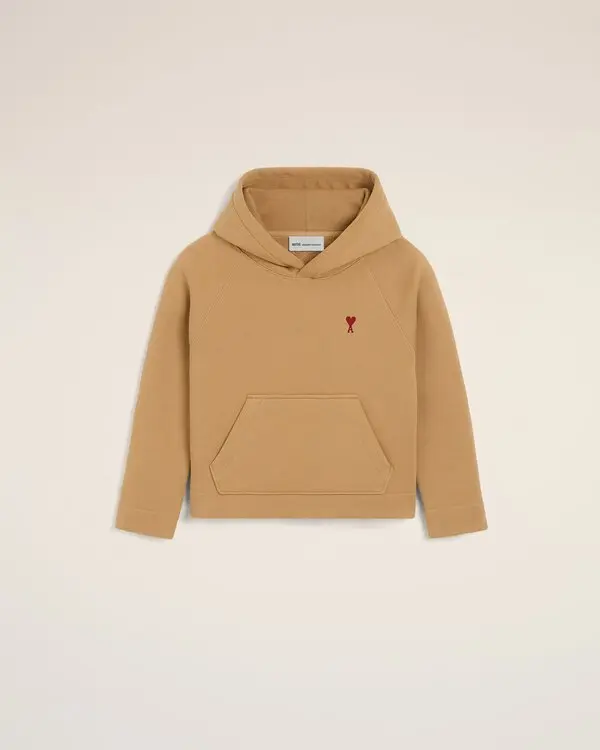 AMI Paris Brown Cotton Hoodie With De Coeur Brown - Camel