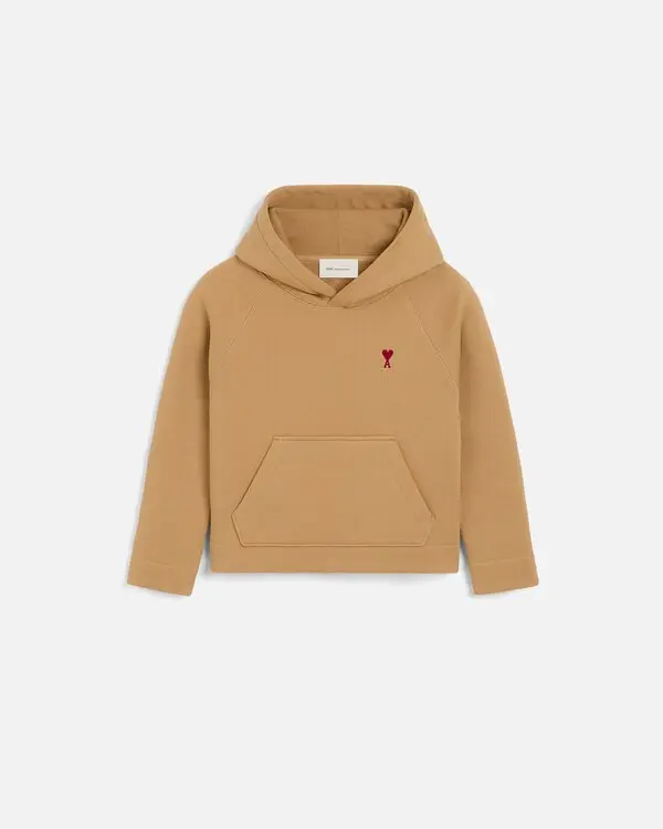 AMI Paris Cotton Hoodie With De Coeur Embroidery - Camel