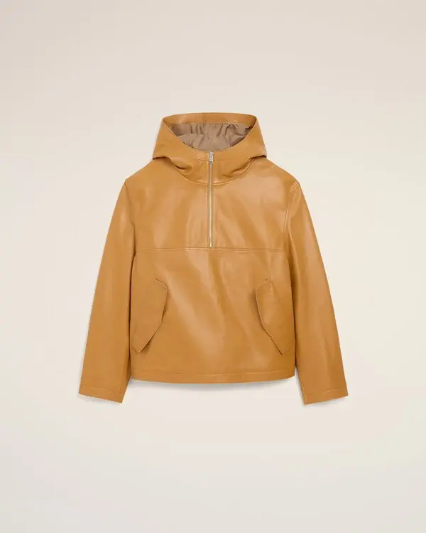 AMI Paris Hooded Leather Jacket - Honey