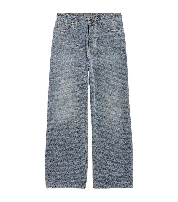 Balenciaga Embroidered Logo Baggy-fit Jeans - Blue