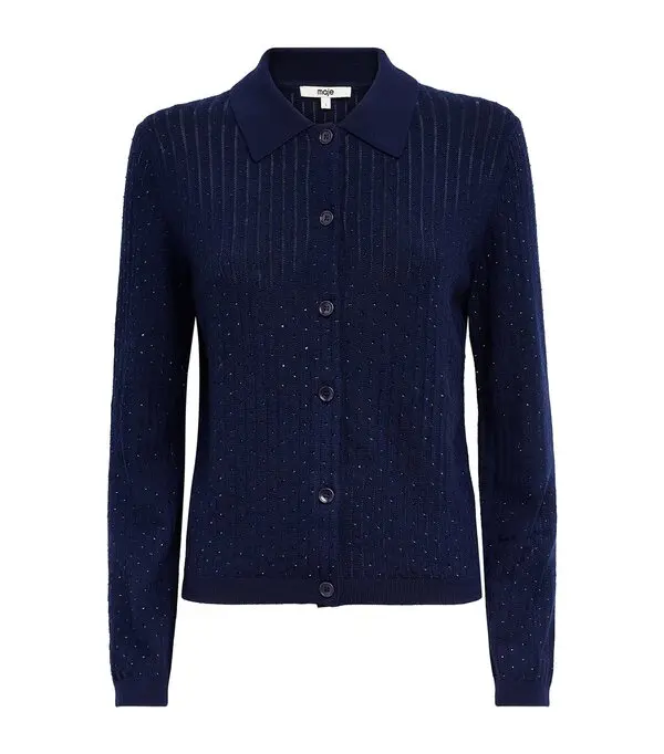 Maje Wool Embellished Polo Cardigan