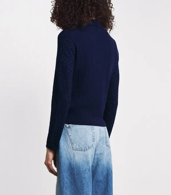 Maje Wool Embellished Polo Cardigan
