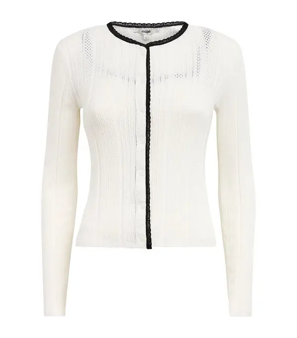 Maje Pointelle-knit Cardigan And Tank Top Set - White