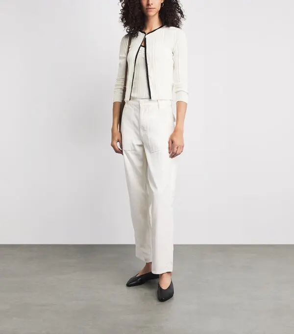 Maje Pointelle Knit Cardigan And Tank Top Set With Contrast Trim