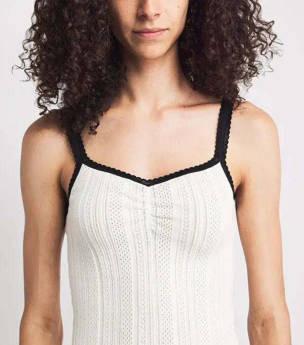 Maje Pointelle Knit Cardigan And Tank Top Set With Contrast Trim