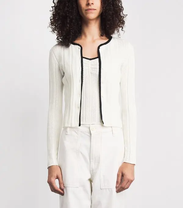Maje Pointelle Knit Cardigan And Tank Top Set With Contrast Trim