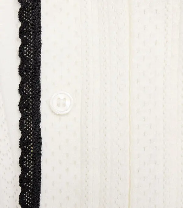 Maje Pointelle Knit Cardigan And Tank Top Set With Contrast Trim