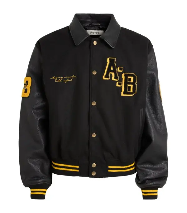 ABOUT:BLANK Leather-wool Letterman Jacket - Black
