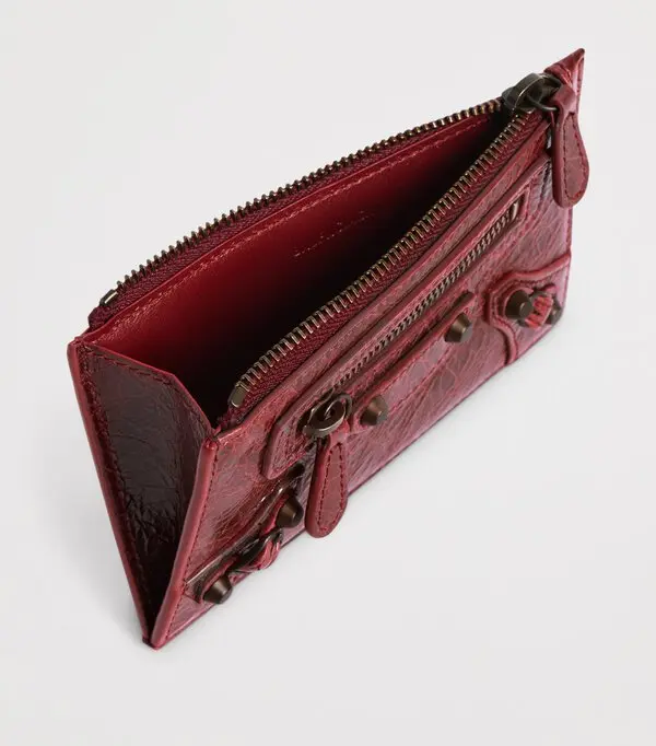 Balenciaga Crinkled Lambskin Le City Card Holder - Burgundy