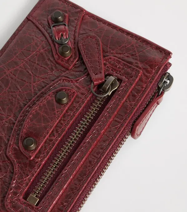 Balenciaga Crinkled Lambskin Le City Card Holder - Burgundy