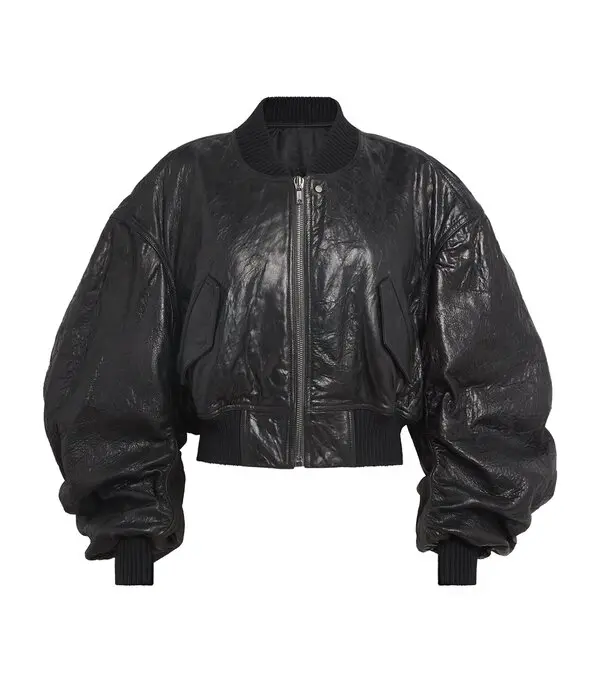 Rick Owens Crinkled Leather Bomber Jacket - Black