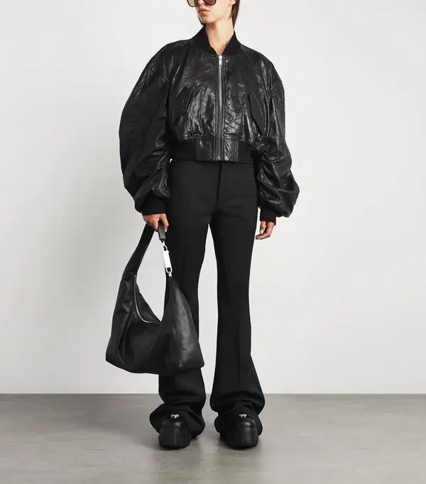 Rick Owens Crinkled Leather Bomber Jacket