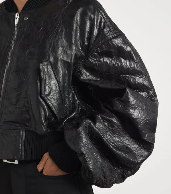 Rick Owens Crinkled Leather Bomber Jacket