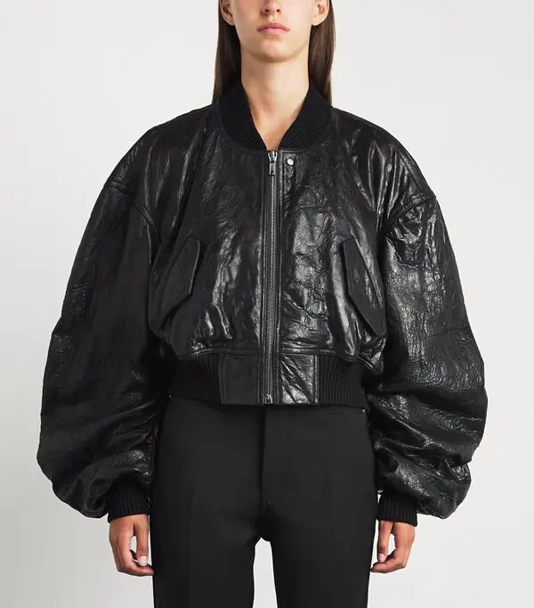 Rick Owens Crinkled Leather Bomber Jacket