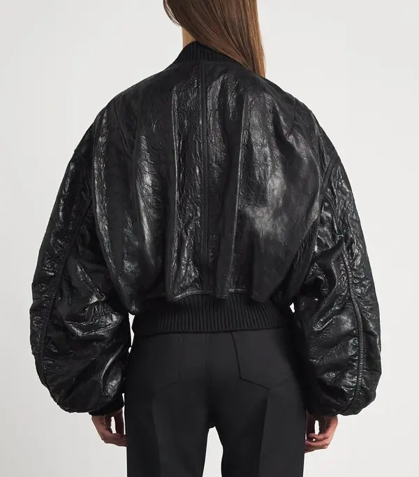 Rick Owens Crinkled Leather Bomber Jacket