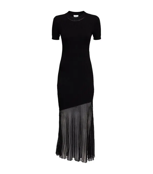 Claudie Pierlot Knitted Midi Dress With Pleated Skirt