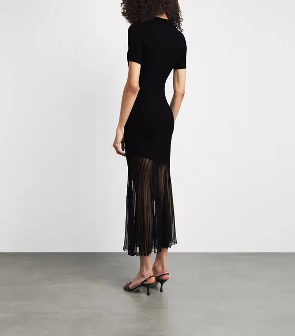 Claudie Pierlot Knitted Midi Dress With Pleated Skirt