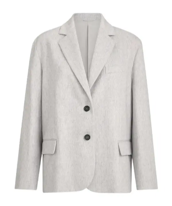 Brunello Cucinelli Wool Flannel Blazer With Monili - Grey