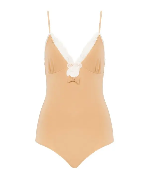 Chloé Lace-trimmed Ruffled Bodysuit - Light Brown