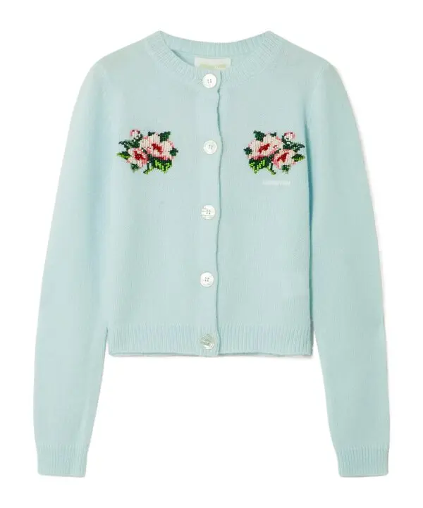 SHUSHU/TONG Cropped Cardigan With Floral Embroidery