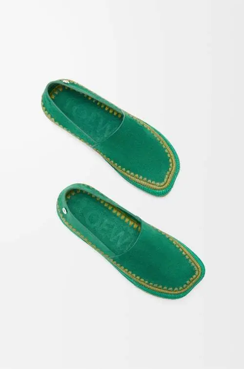 Loewe Rio Slipper In Suede And Raffia
