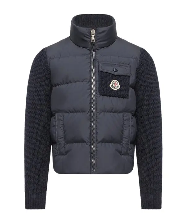 Moncler Padded Wool Cashmere Blend Zip-up Cardigan - Navy Blue