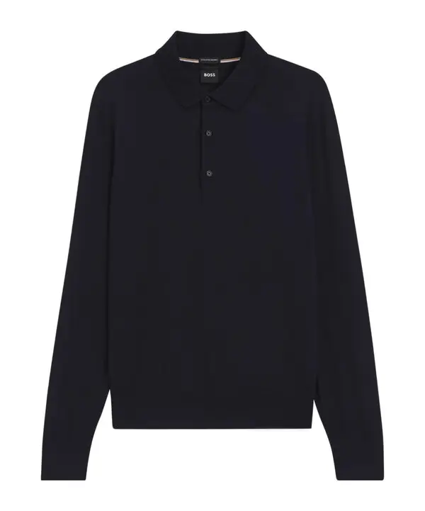 Hugo Boss Regular-fit Knit Polo In Merino Wool - Dark Blue