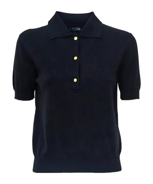 Max Mara Knitted Polo Shirt With Ribbed Details - Black