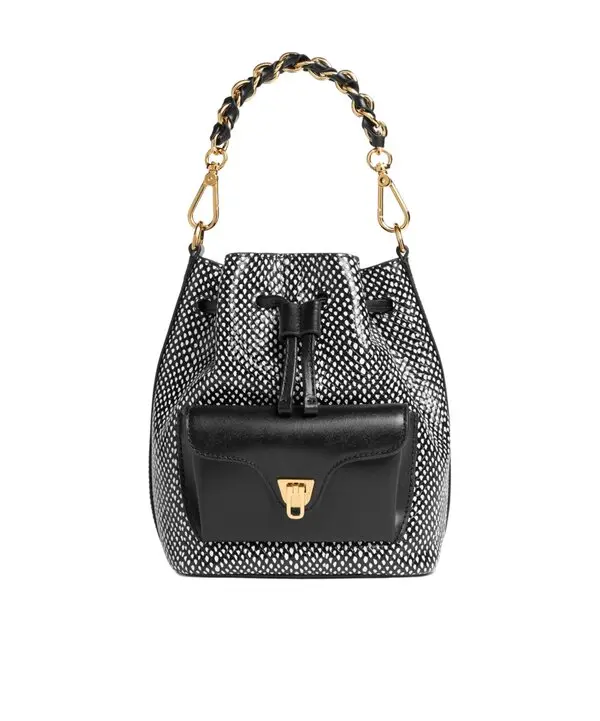 COCCINELLE Snake-print Leather Bucket Bag - Black