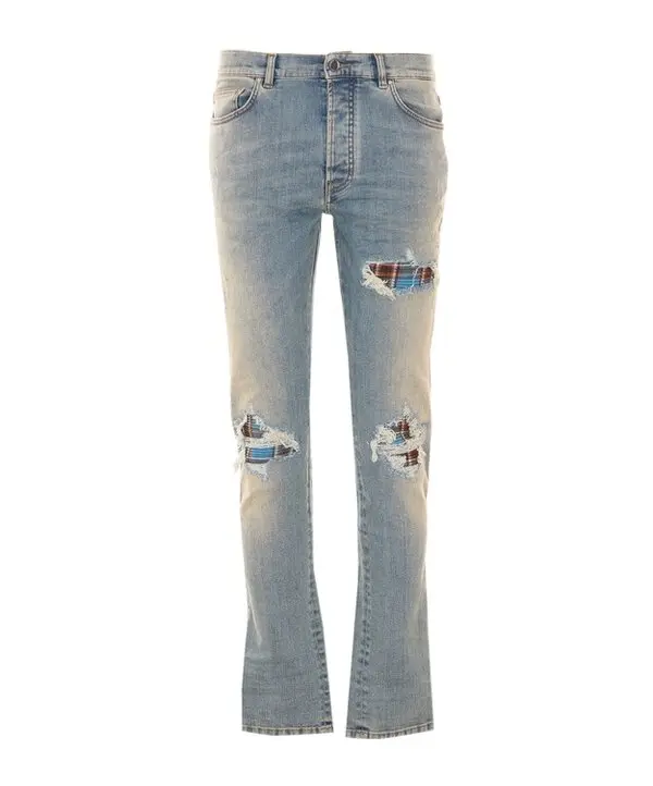 Amiri Mx1 Distressed Patch Jeans - Medium Indigo