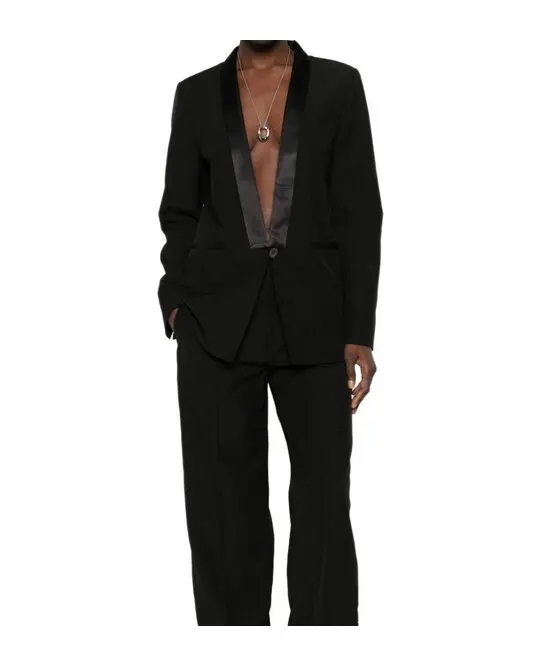 FORTE_FORTE Satin-trim Shawl-lapel Blazer