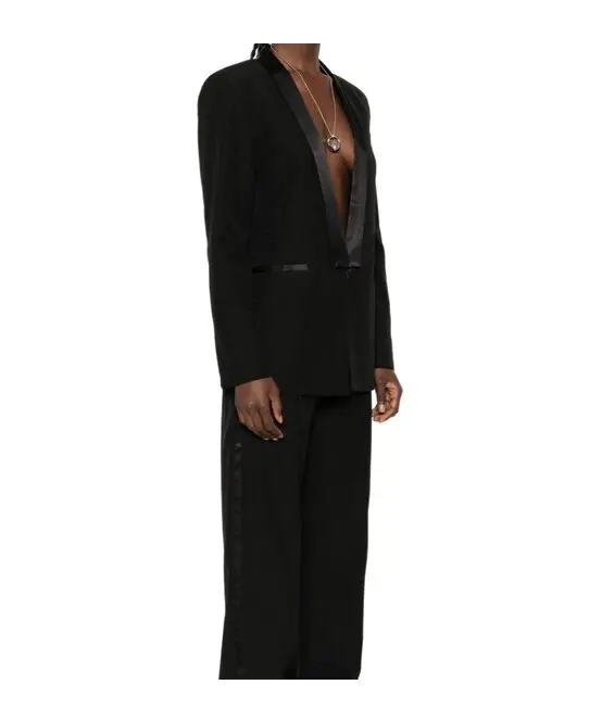 FORTE_FORTE Satin-trim Shawl-lapel Blazer