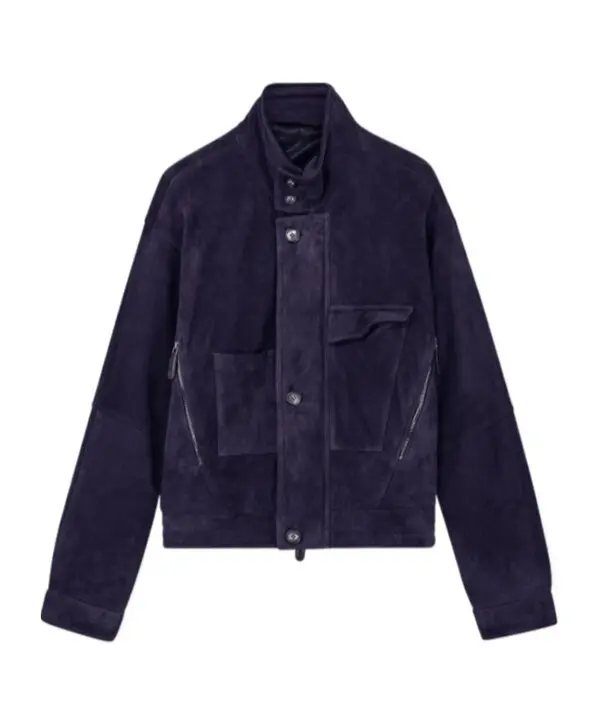 Giorgio Armani Suede High Neck Blouson Coat - Black