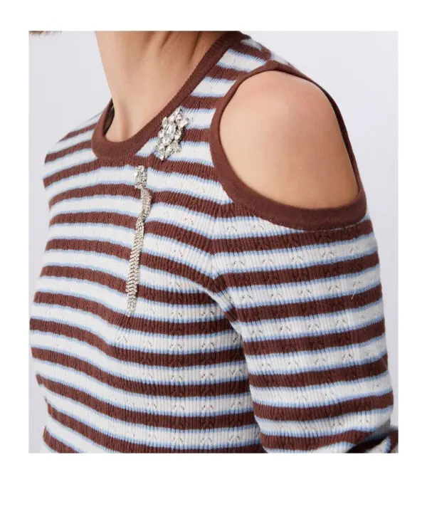 Liu Jo Striped Cut-out Sweater With Jewel Embroidery