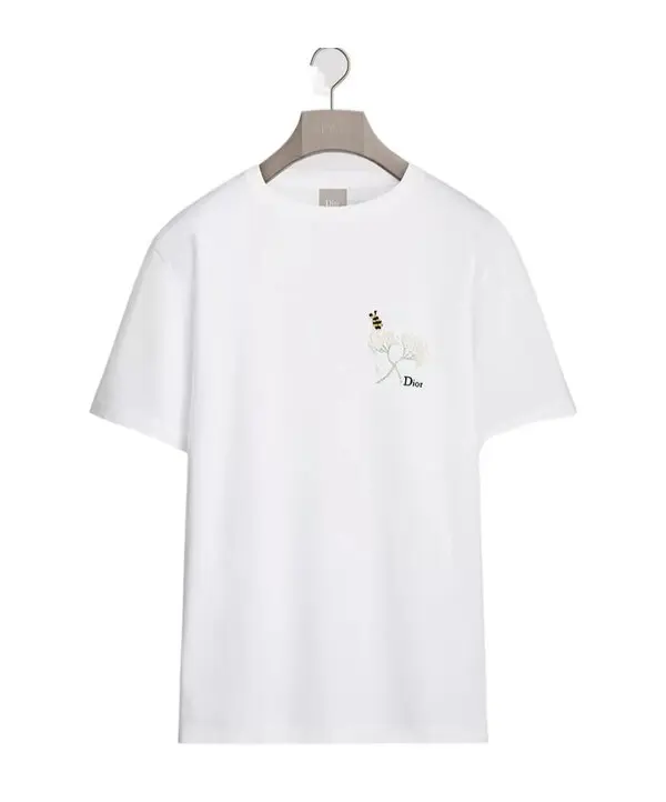 Dior T-shirt With Flower Bee Embroidery, Relaxed Fit - Black