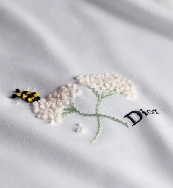 Dior T-shirt With Flower Bee Embroidery, Relaxed Fit - Black