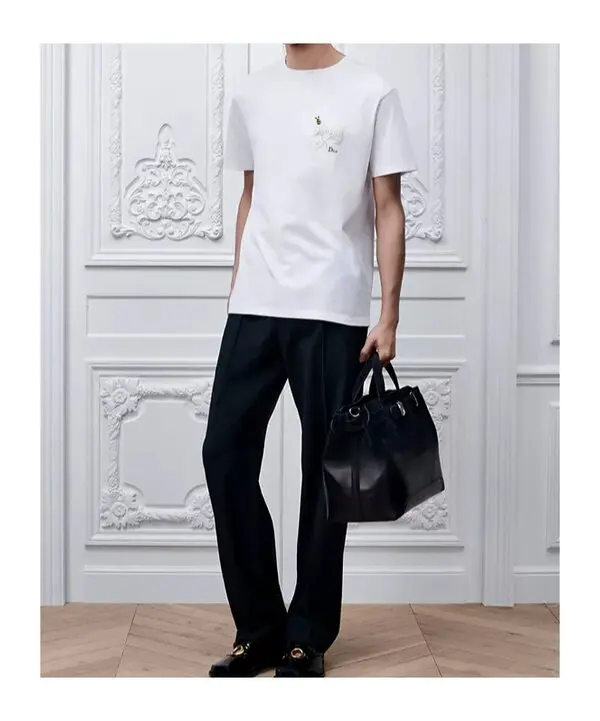 Dior T-shirt With Flower Bee Embroidery, Relaxed Fit - Black