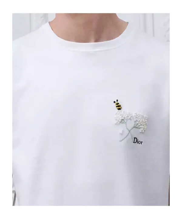 Dior T-shirt With Flower Bee Embroidery, Relaxed Fit - White