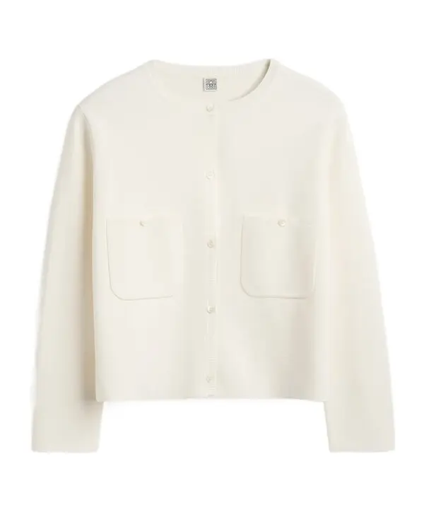 TOTEME Compact-knit Pocket-detail Cardigan - White